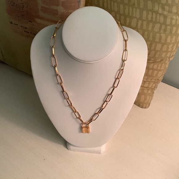 Jewelry | Goldtone Padlock Paperclip Chain Necklace | Poshmark